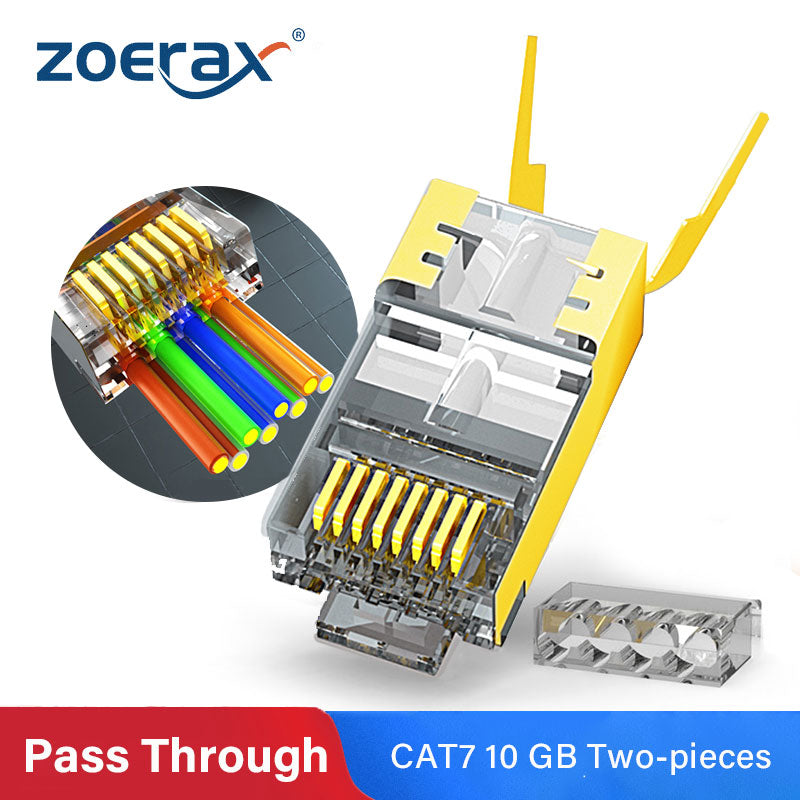 ZoeRax 30 Pcs RJ45 Cat8 Cat7 & Cat6A Pass Through connectors 8P8C 50UM